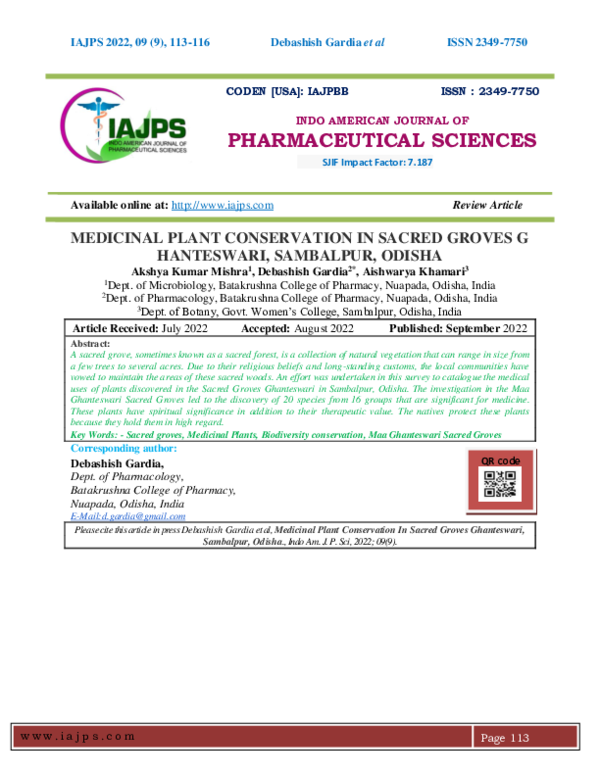 (PDF) Medicinal Plant Conservation in Sacred Groves Ghanteswari ...