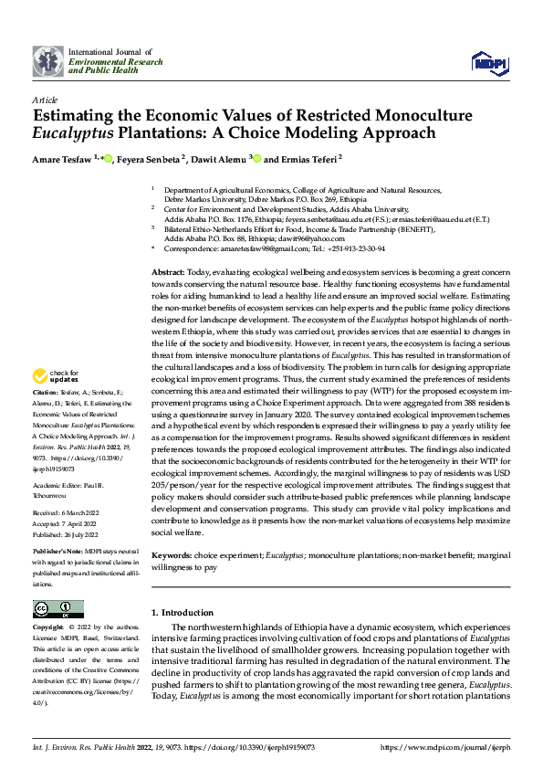 (PDF) Estimating the Economic Values of Restricted Monoculture ...