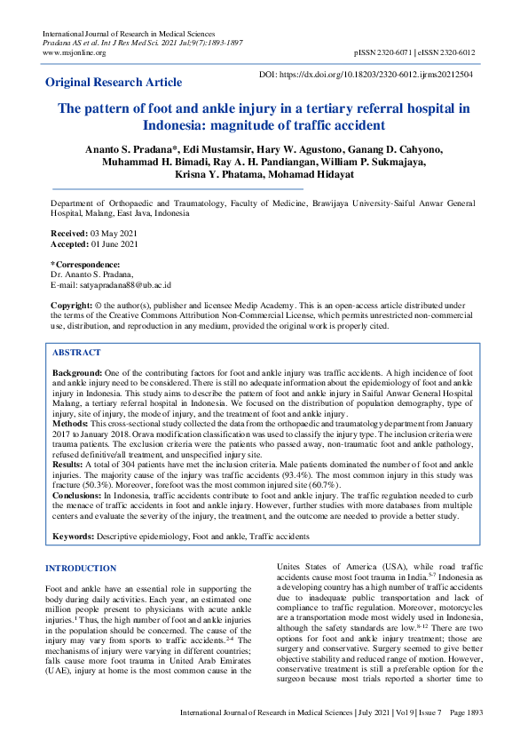 (PDF) The pattern of foot and ankle injury in a tertiary referral ...