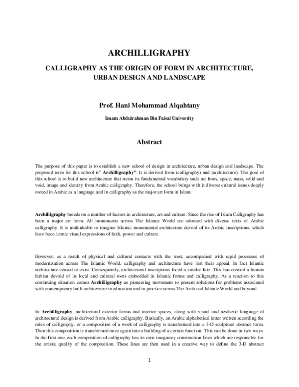 (PDF) CALLIGRAPHY AS THE ORIGIN OF FORM IN ARCHITECTURE, URBAN DESIGN ...