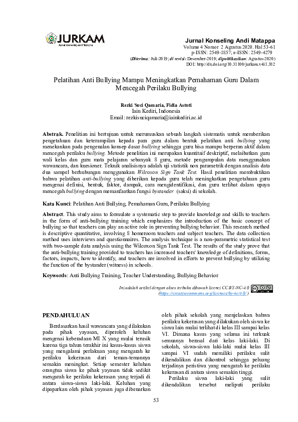 (PDF) Pelatihan Anti Bullying Mampu Meningkatkan Pemahaman Guru Dalam Mencegah Perilaku Bullying ...