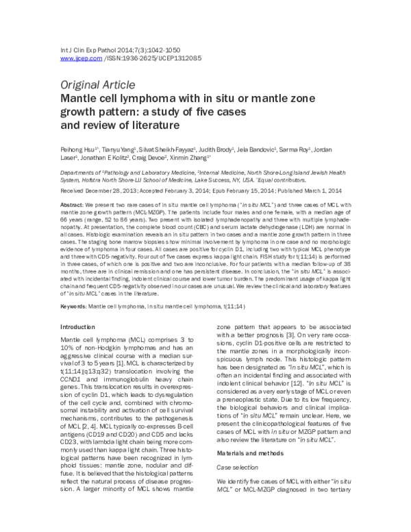 (PDF) Mantle cell lymphoma with in situ or mantle zone growth pattern ...