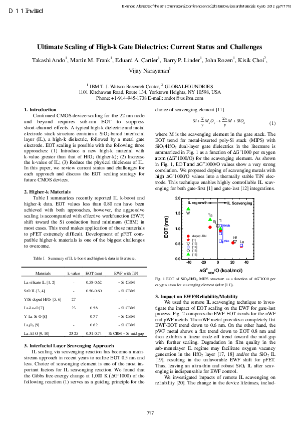 (PDF) Ultimate Scaling of High-k Gate Dielectrics: Current Status and ...