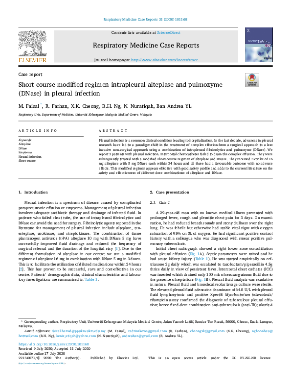 (PDF) Short-course modified regimen intrapleural alteplase and ...