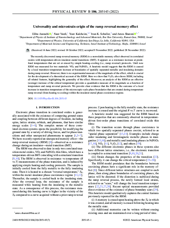 (PDF) Universality and microstrain origin of the ramp reversal memory ...