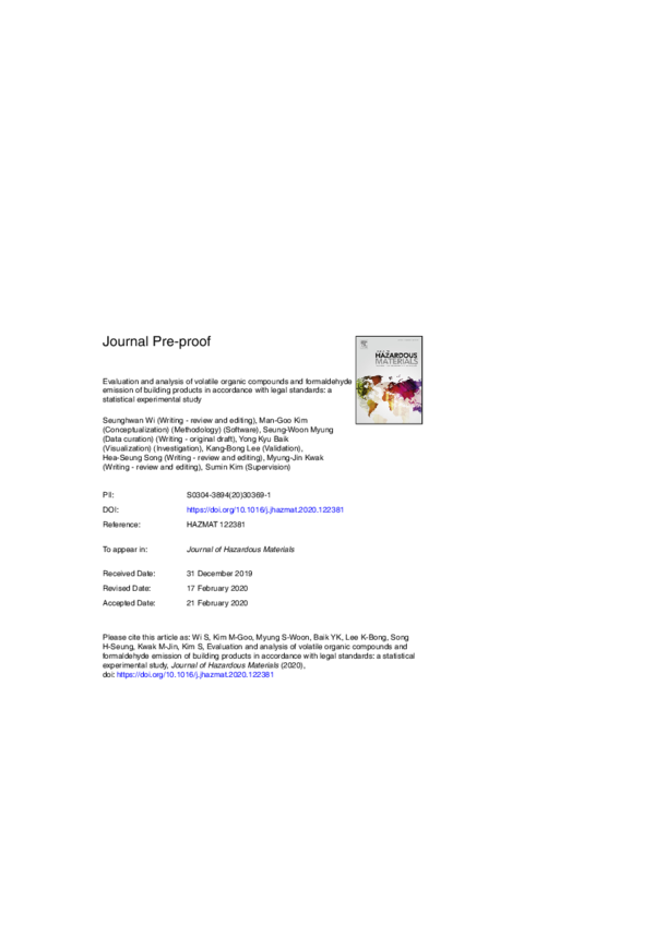 (PDF) Evaluation and analysis of volatile organic compounds and ...