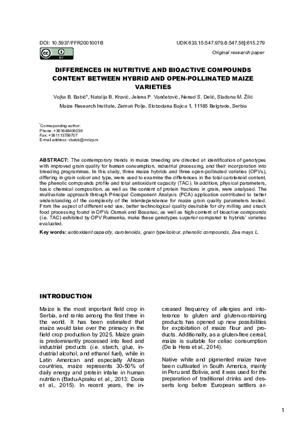 (PDF) Differences in nutritive and bioactive compounds content between ...