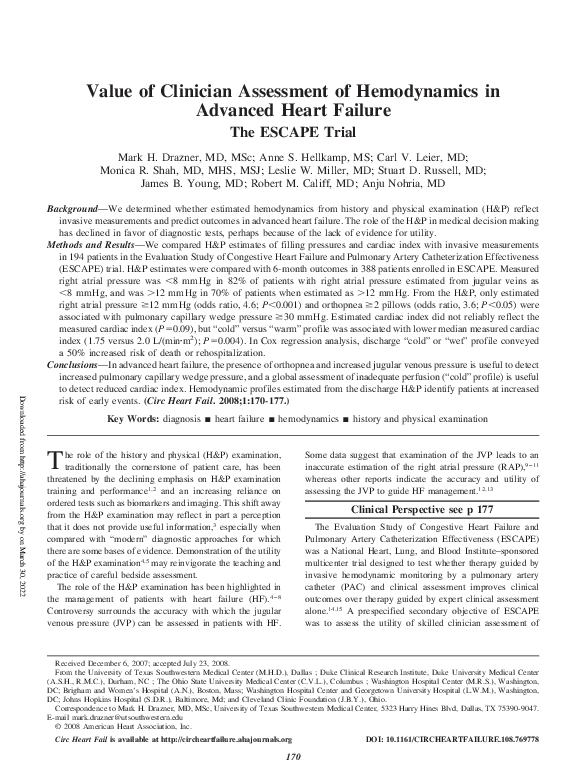 (PDF) Value of clinician assessment of hemodynamics in advanced heart ...
