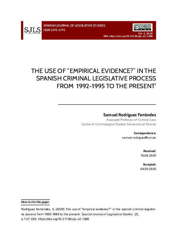 (PDF) THE USE OF 'EMPIRICAL EVIDENCE?' IN THE SPANISH CRIMINAL ...