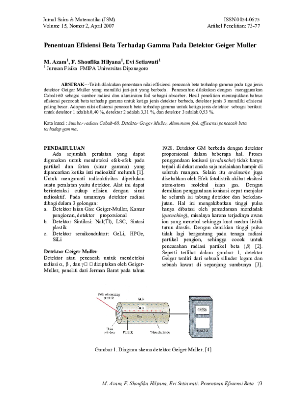 (PDF) ABSTRAK---Telah dilakukan penentuan nilai effisiensi pencacah beta terhadap gamma pada ...