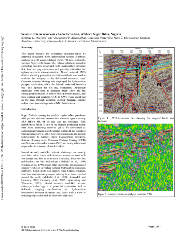 (PDF) Seismic Reservoir Analysis in Niger Delta
