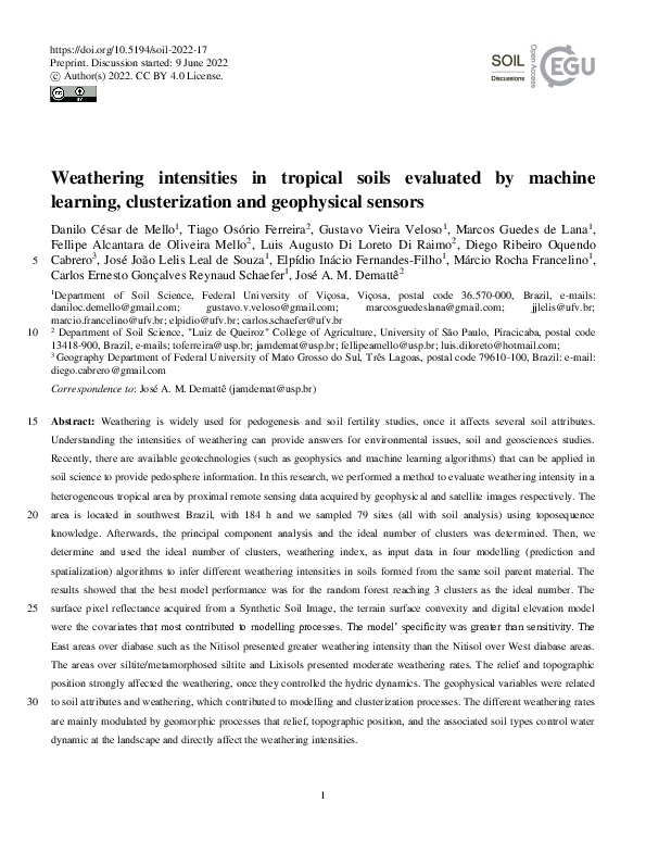 (PDF) Weathering intensities in tropical soils evaluated by machine ...