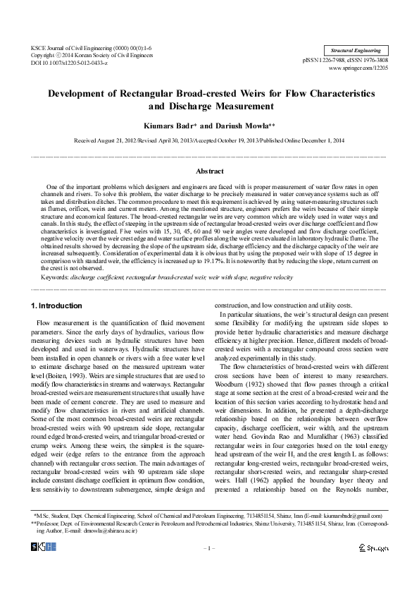 (PDF) Development of rectangular broad-crested weirs for flow ...