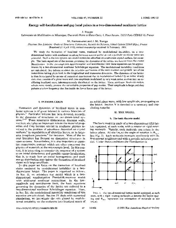 (PDF) Energy self-localization and gap local pulses in a two-dimensional nonlinear lattice