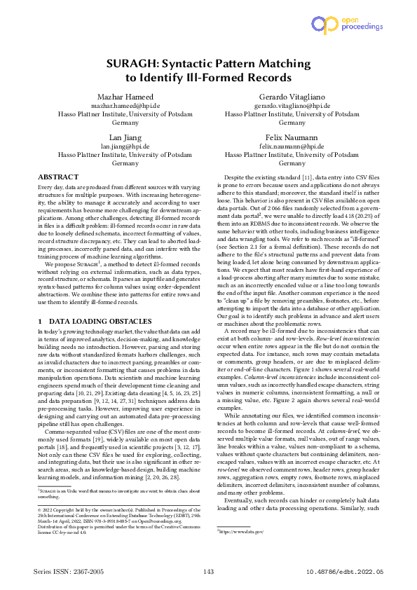 (PDF) SURAGH: Syntactic Pattern Matching to Identify Ill-Formed Records | Mazhar Hameed ...