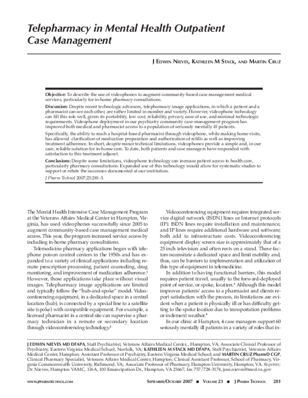 (PDF) Telepharmacy in Mental Health Outpatient Case Management