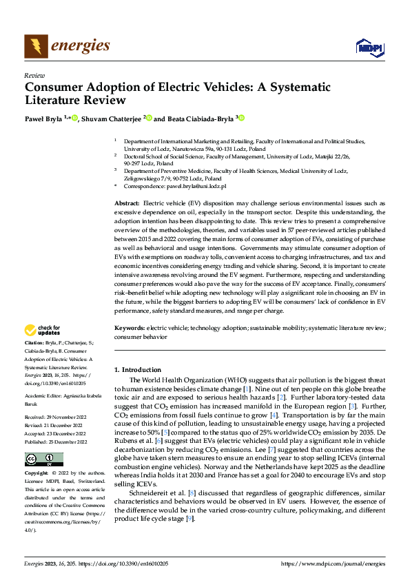 (PDF) Consumer Adoption of Electric Vehicles: A Systematic Literature ...