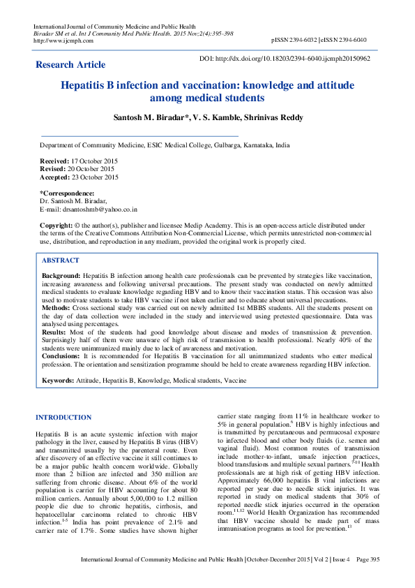 (PDF) Hepatitis B infection and vaccination: knowledge and attitude among medical students