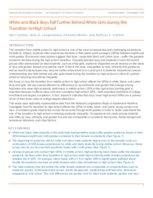 (PDF) White and Black Boys Fall Further Behind White Girls during the ...