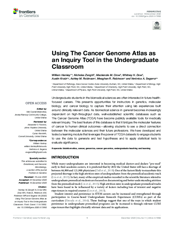 (PDF) Using The Cancer Genome Atlas as an Inquiry Tool in the ...