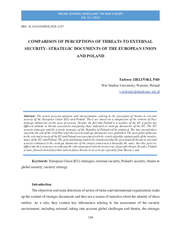 (PDF) Comparison of Perceptions of Threats to External Security ...