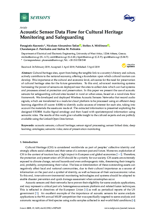 (PDF) Acoustic Sensor Data Flow for Cultural Heritage Monitoring and Safeguarding