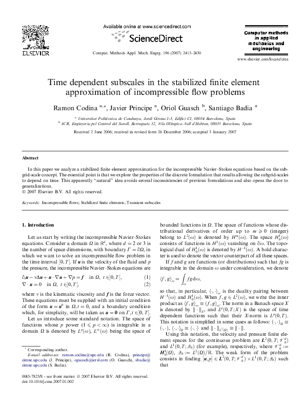 (PDF) Time dependent subscales in the stabilized finite element ...