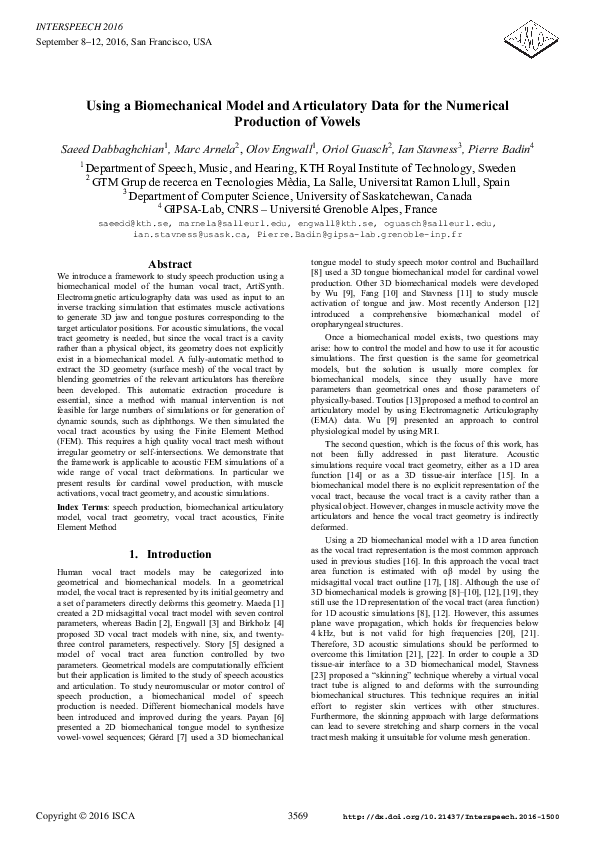 (PDF) Using a Biomechanical Model and Articulatory Data for the ...