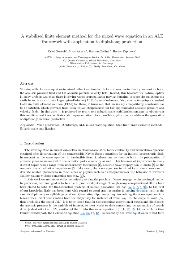 (PDF) A Stabilized Finite Element Method for the Mixed Wave Equation in an ALE Framework With ...