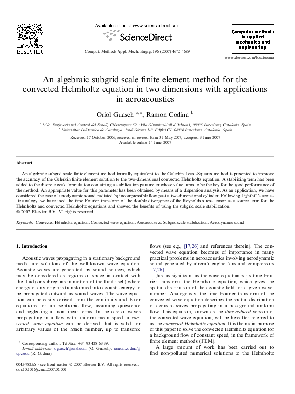 (PDF) An algebraic subgrid scale finite element method for the ...