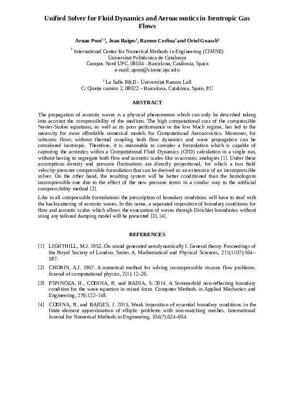 (PDF) Unified solver for fluid dynamics and aeroacoustics in isentropic gas flows