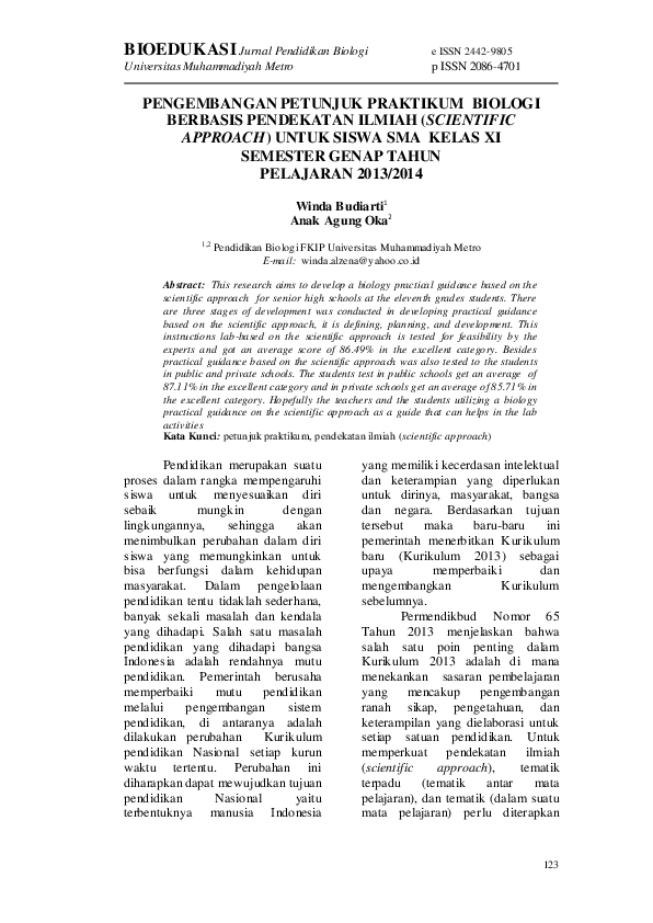 (PDF) Pengembangan Petunjuk Praktikum Biologi Berbasis Pendekatan Ilmiah (Scientific Approach ...