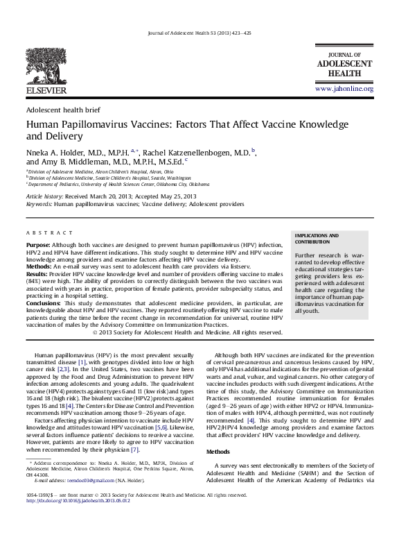 (PDF) Human Papillomavirus Vaccines: Factors That Affect Vaccine ...