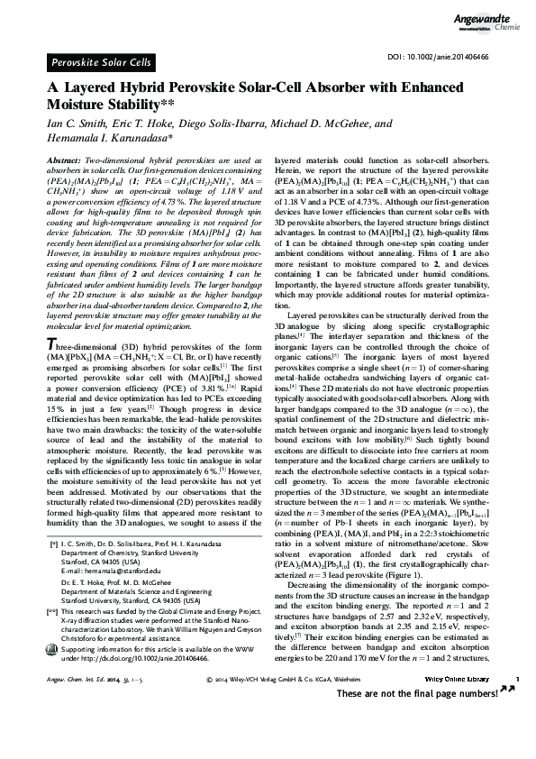 (PDF) A Layered Hybrid Perovskite Solar-Cell Absorber with Enhanced ...