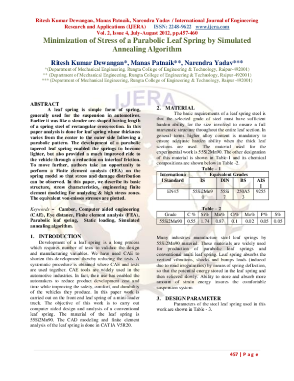 Pdf Minimization Of Stress Of A Parabolic Leaf Spring By Simulated Annealing Algorithm 