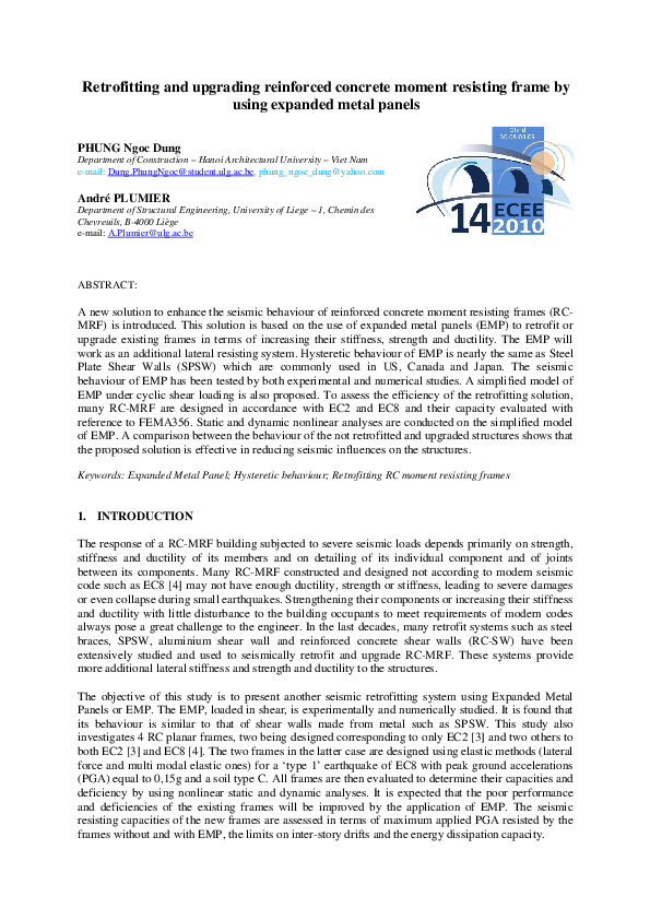 Pdf Seismic Retrofitting Using Expanded Metal Panels
