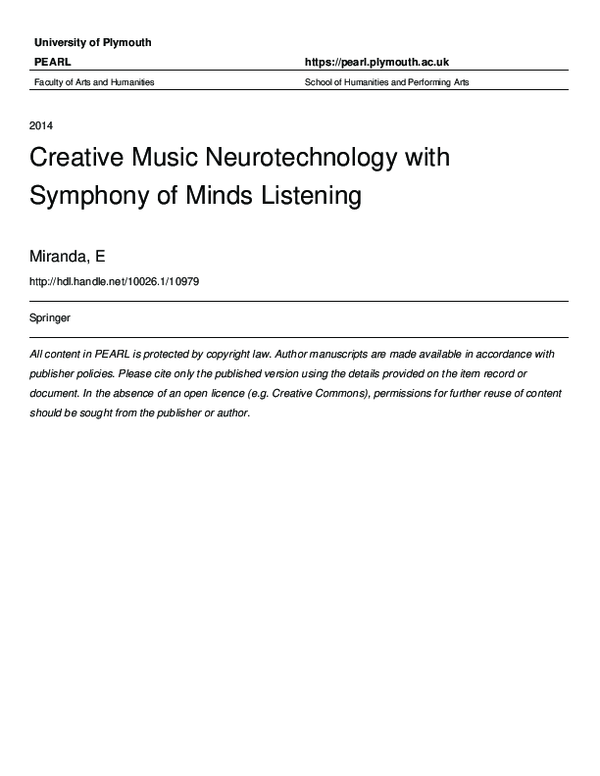 (PDF) Creative Music Neurotechnology with Symphony of Minds Listening
