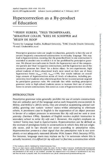 (PDF) Hypercorrection as a By-product of Education