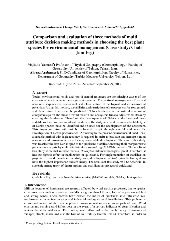 (PDF) Comparison and evaluation of three methods of multi attribute decision making methods in ...