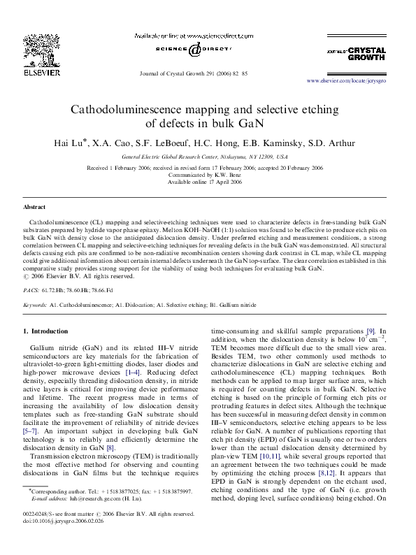 (PDF) Cathodoluminescence mapping and selective etching of defects in bulk GaN