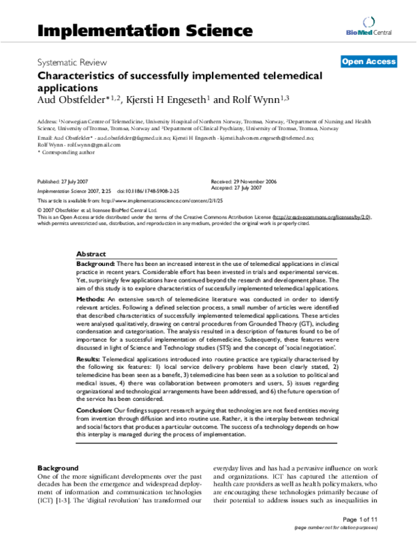 (PDF) Implementation Science BioMed Central Systematic Review Characteristics of successfully ...