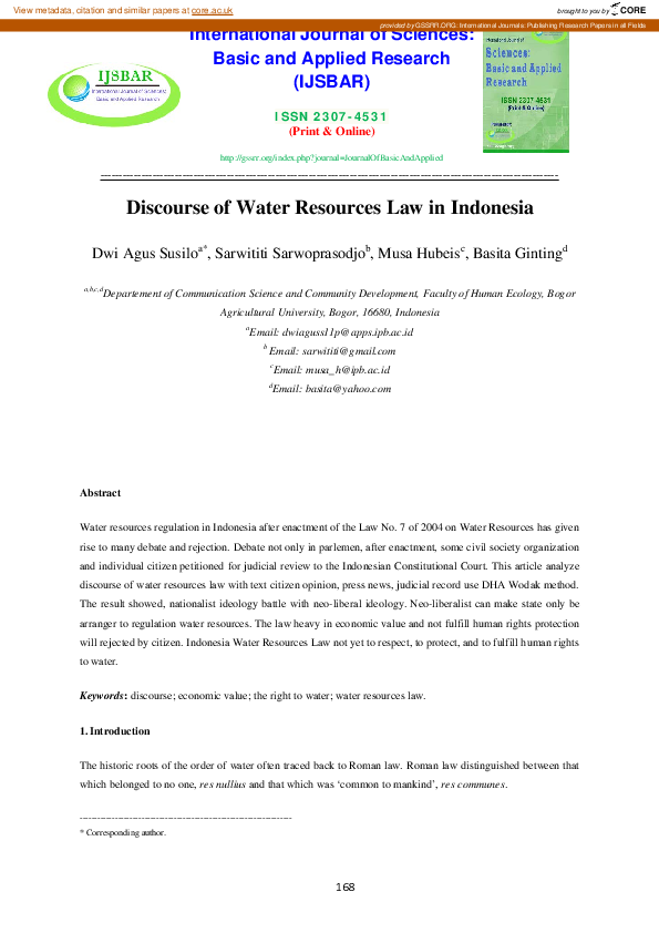 (PDF) Discourse of Water Resources Law in Indonesia
