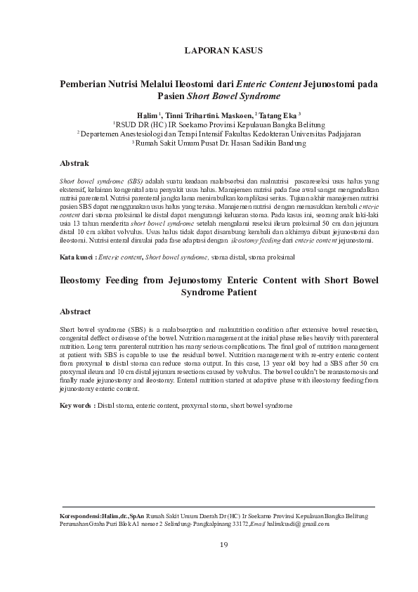 (PDF) Pemberian Nutrisi Melalui Ileostomi dari Enteric Content ...