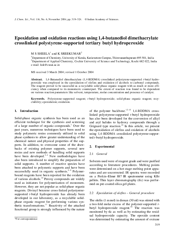 (PDF) Epoxidation and oxidation reactions using 1,4-butanediol ...