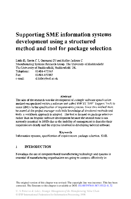 (PDF) Supporting SME information systems development using a structured ...