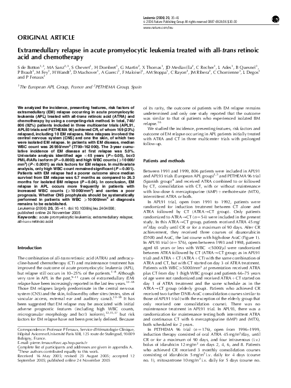 (PDF) Extramedullary relapse in acute promyelocytic leukemia treated ...