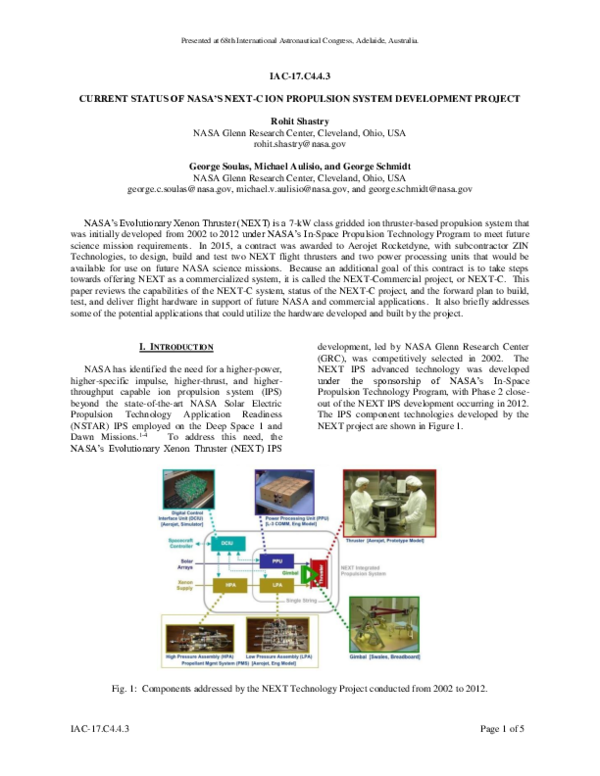 (PDF) Current Status of NASA's NEXT-C Ion Propulsion System Development ...