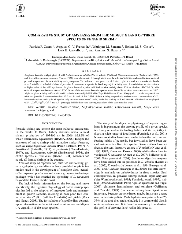 (PDF) Comparative study of amylases from the midgut gland of three species of penaeid shrimp
