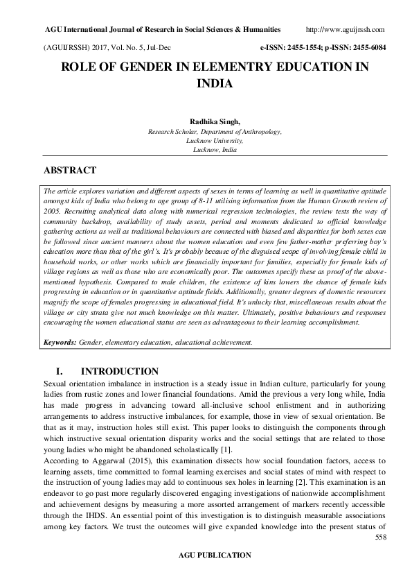 (PDF) Role of Gender in Elementry Education in India