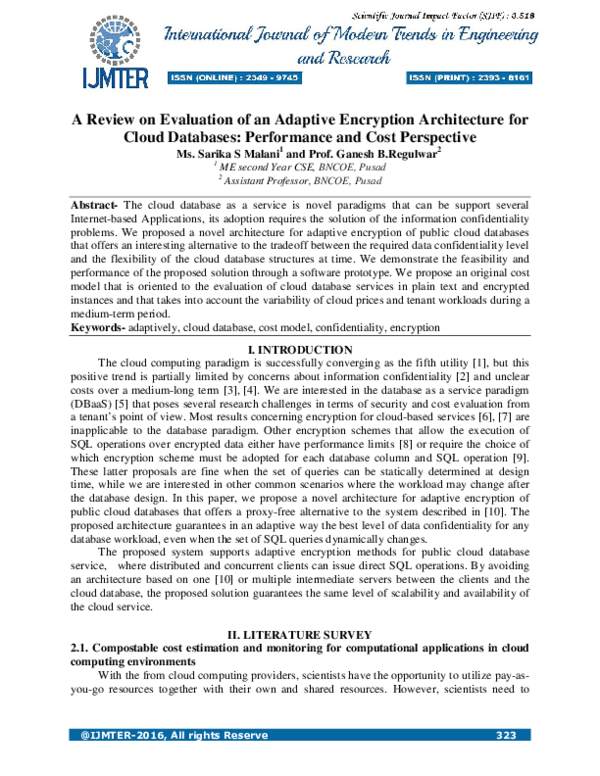 (PDF) A Review on Evaluation of an Adaptive Encryption Architecture for Cloud Databases ...